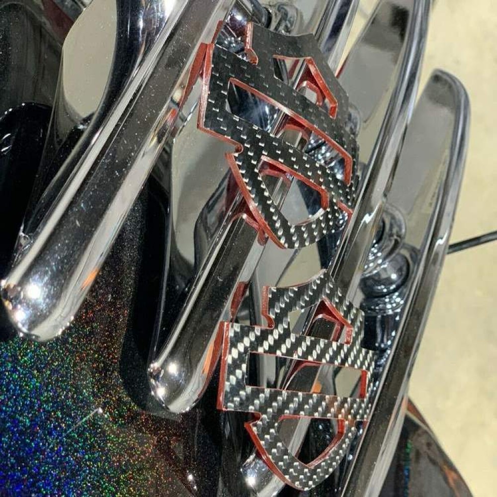 Buy Black carbon with red edges tank emblems. Custom emblems for Harley ...