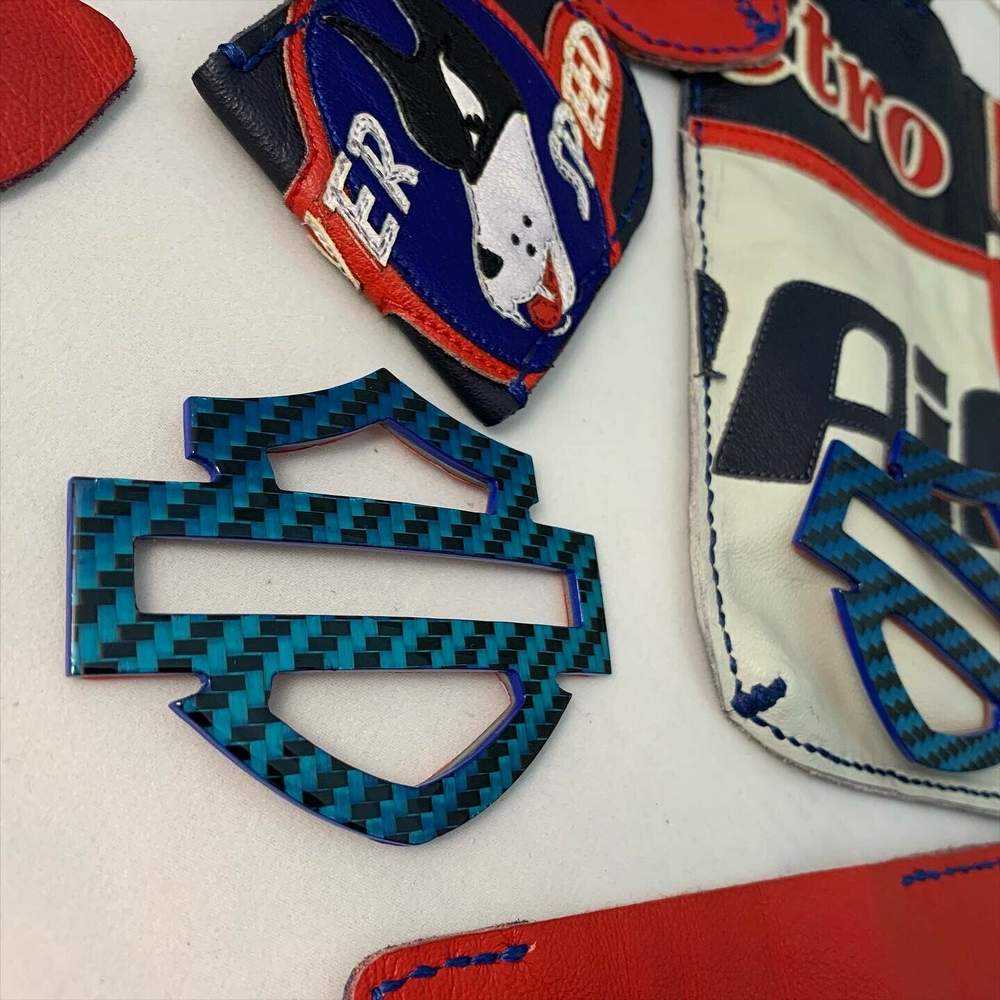 Buy Blue carbon tank emblems. Custom emblems for Harley Davidson
