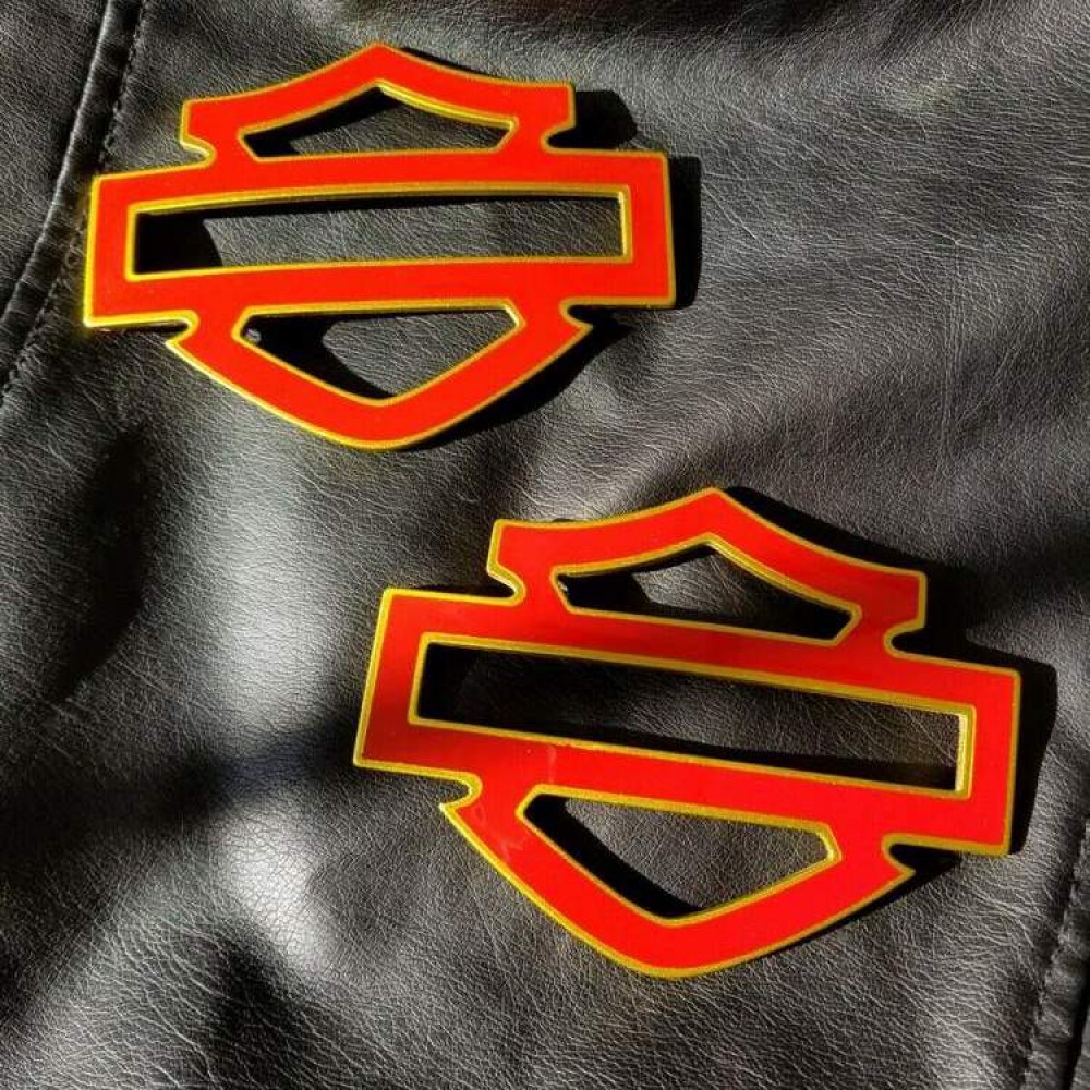 Buy Red with gold front outline tank emblems. Custom emblems for Harley ...