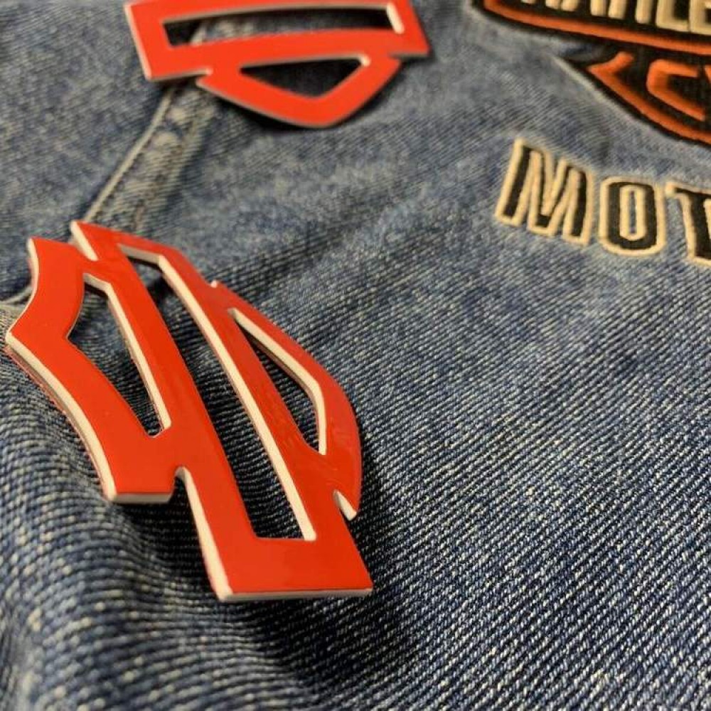 Buy Red with white edges tank emblems. Custom emblems for Harley Davidson